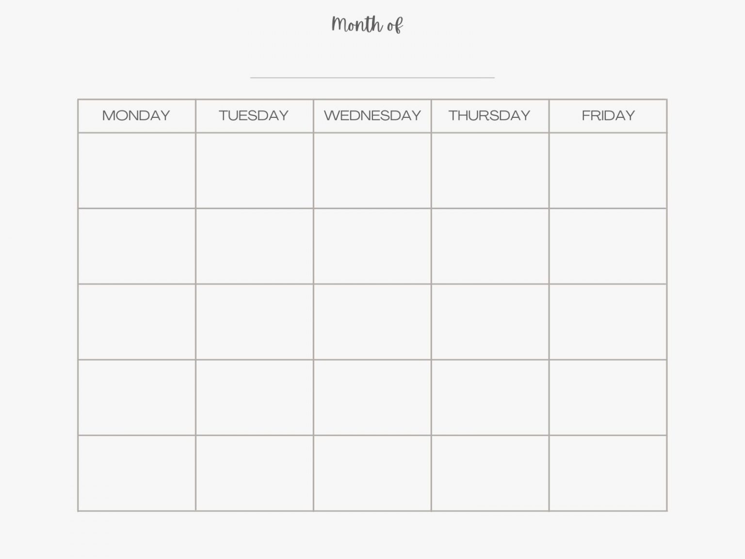 Free Monday through Friday Printable Calendar - Weekly and Monthly