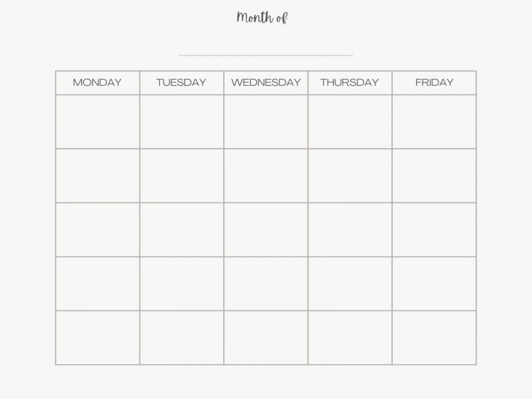 Free Monday through Friday Printable Calendar - Weekly and Monthly