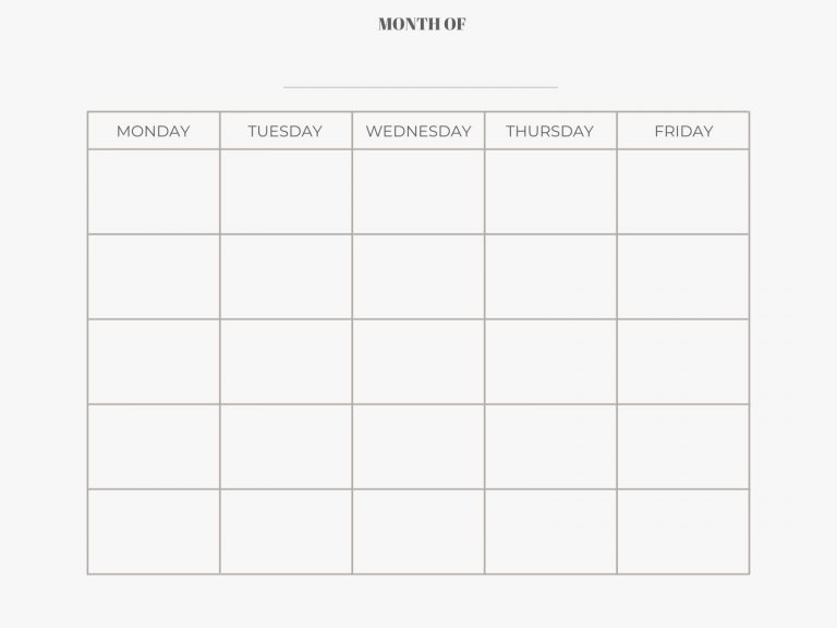 Free Monday through Friday Printable Calendar - Weekly and Monthly