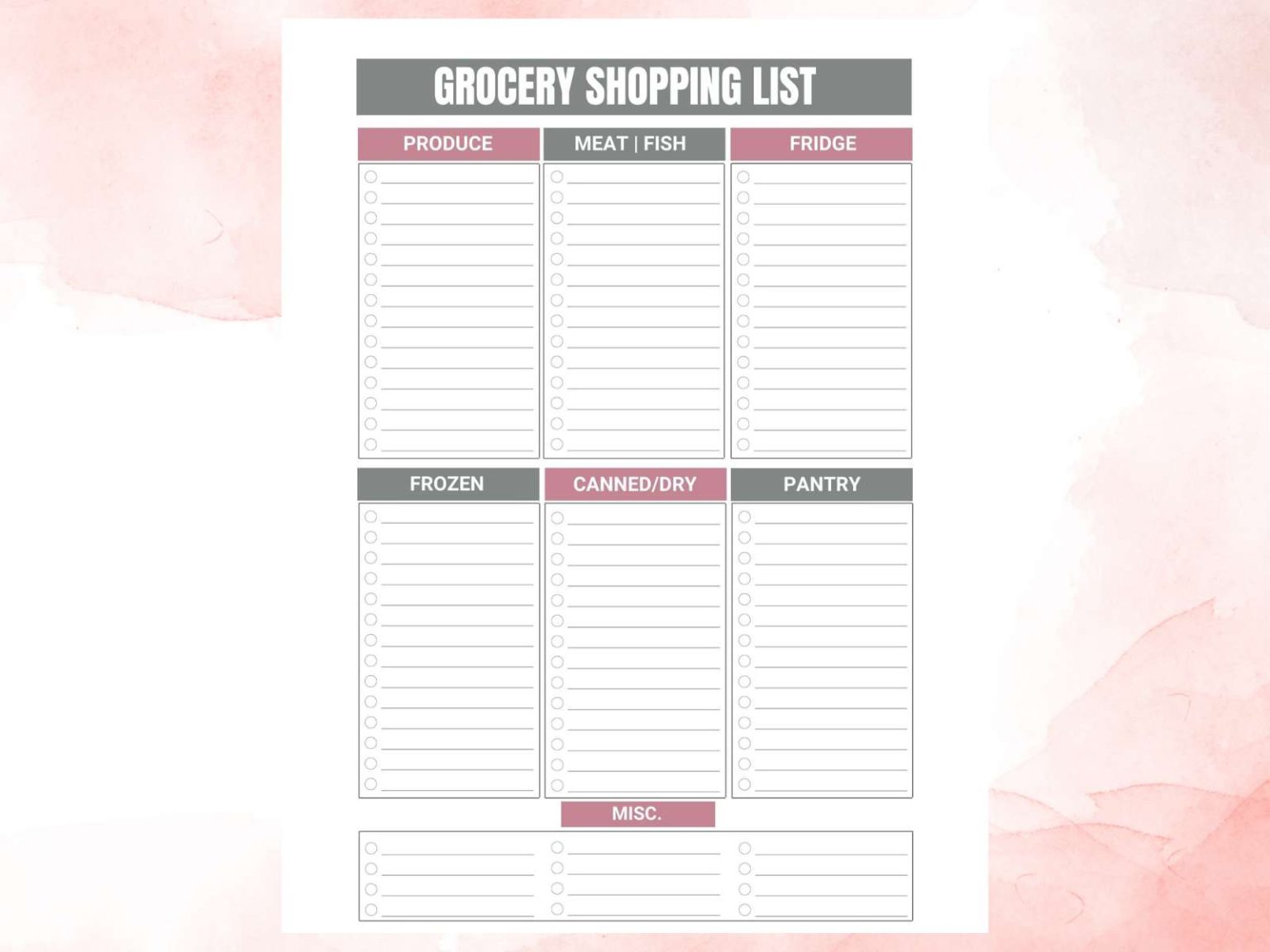 Free Printable Grocery Shopping List (Print or Edit)