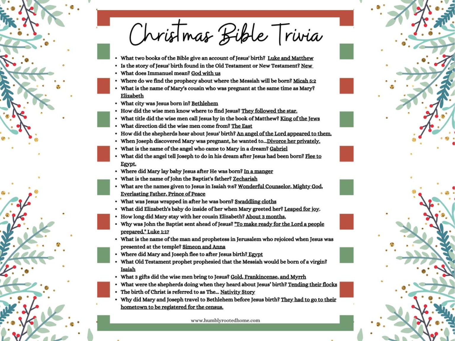 Free Printable Christmas Bible Trivia for the Whole Family!