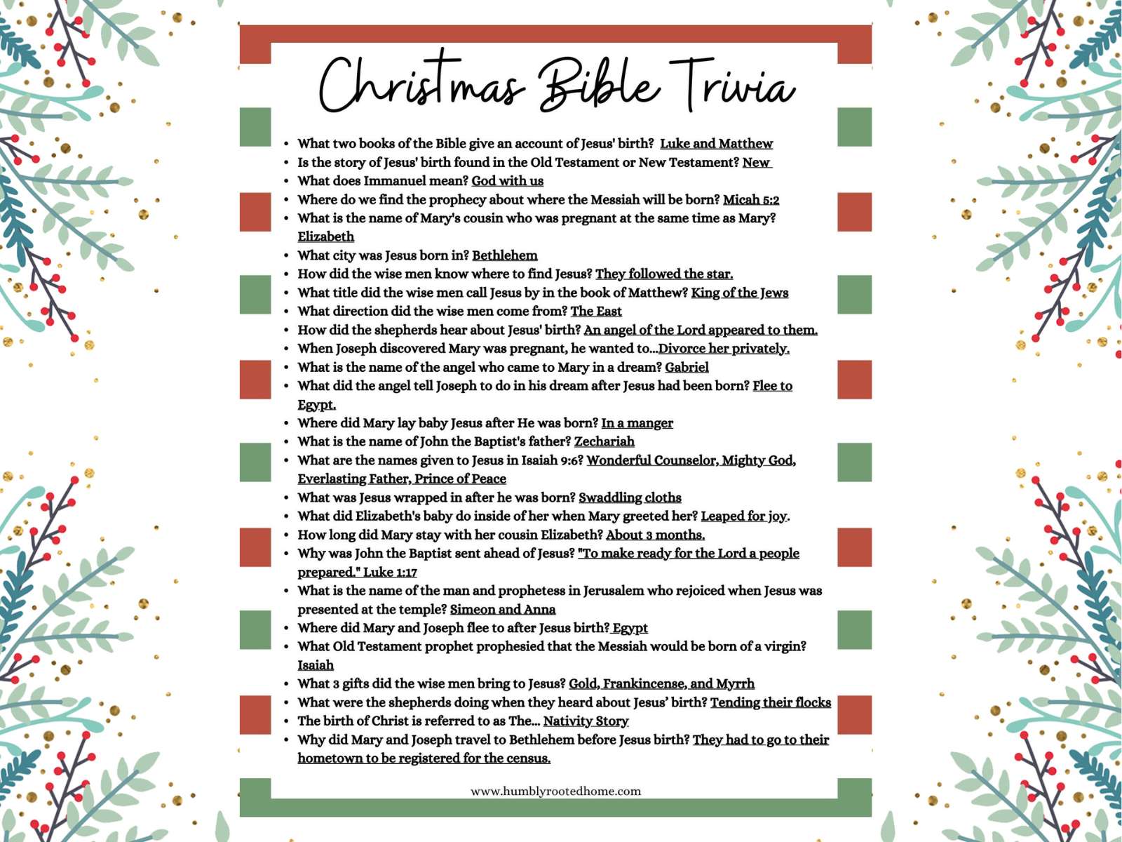 Free Printable Christmas Bible Trivia for the Whole Family!