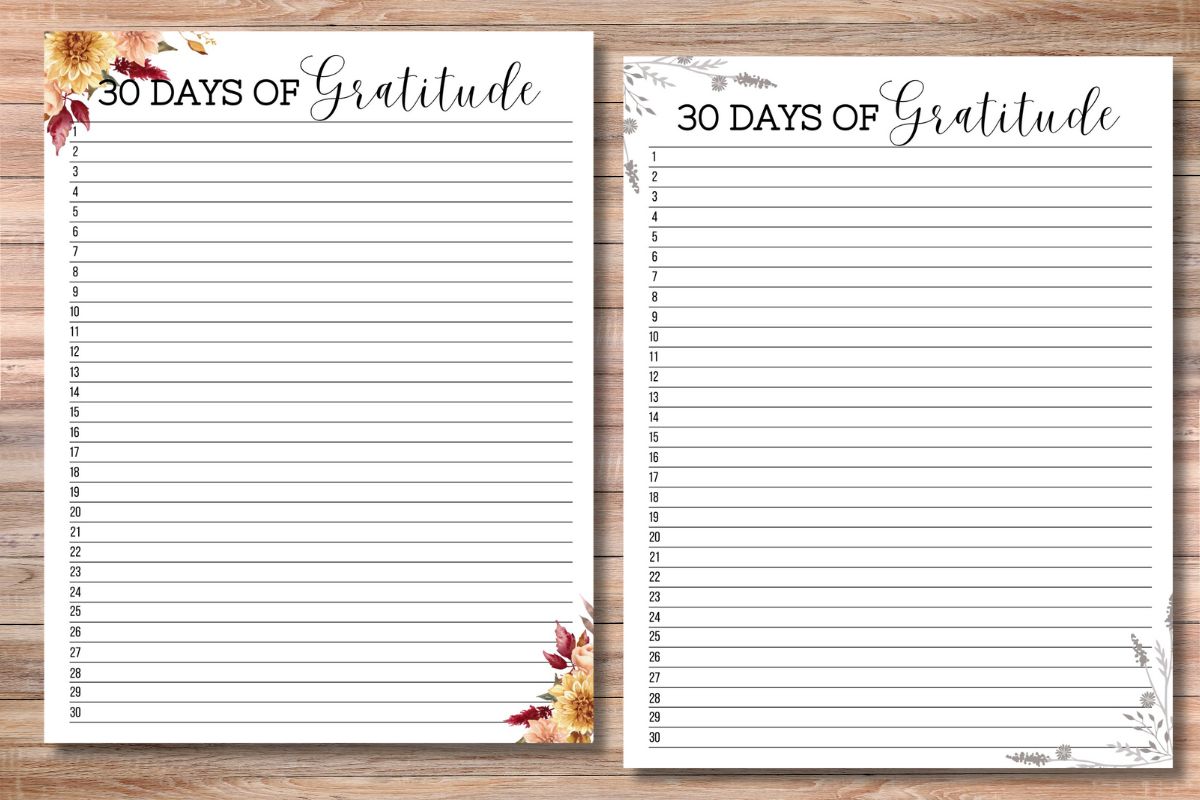 30 Day Gratitude Challenge Printable