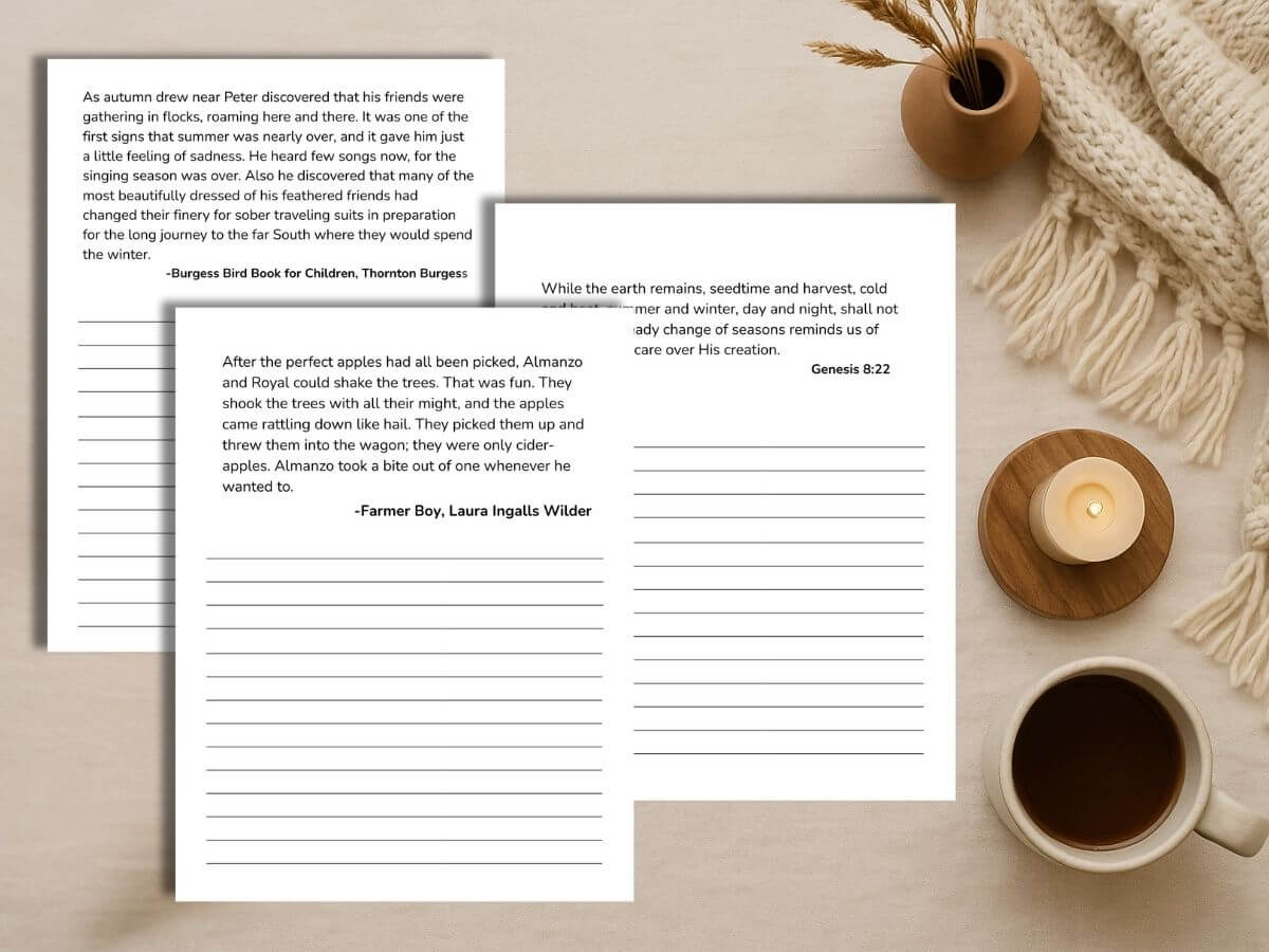 Free Printable Copywork Pages (Autumn Themed)
