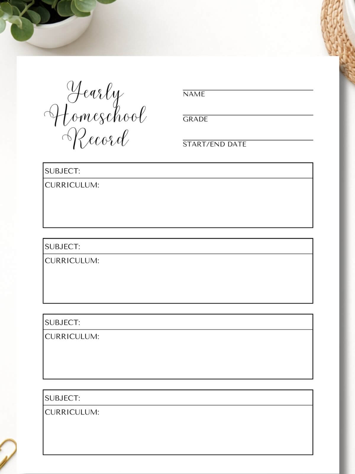 Free Homeschool Record Keeping Printable